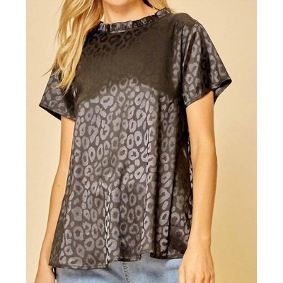Women's Short Sleeve Satin Leopard Top - Savanna Jane M : Target