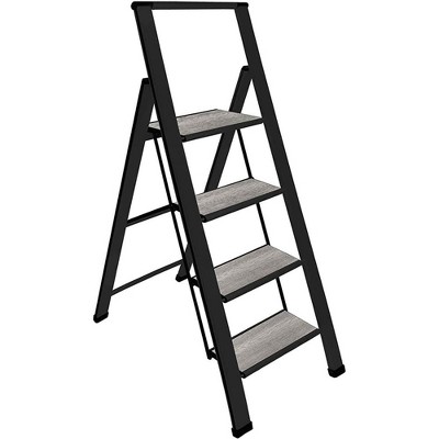 3 Step Ladder Modern - Beautiful Gray Wood & Black Aluminum - By Sorfey ...