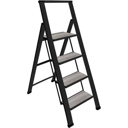 4 Step Ladder Modern - Beautiful Gray Wood & Black Aluminum - By Sorfey ...