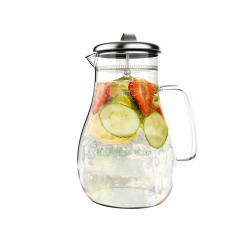 Glass Pitcher-64oz. Carafe With Stainless Steel Filter Lid- Heat ...