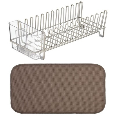 mDesign Compact Dish Drying Rack and Silicone Mat, Set of 2 : Target