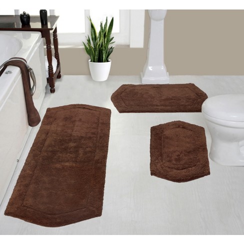 Set Of 3 Waterford Collection Chocolate Cotton Tufted Bath Rug Set ...