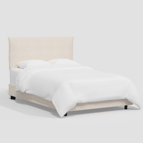 Full Larkmont French Seam Bed Linen Talc Threshold Designed With Studio Mcgee Pine Wood Upholstered Headboard Target