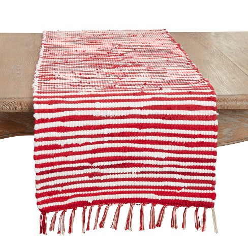 Saro Lifestyle Festive Candy Cane Chindi Table Runner, 16"x72", Red ...