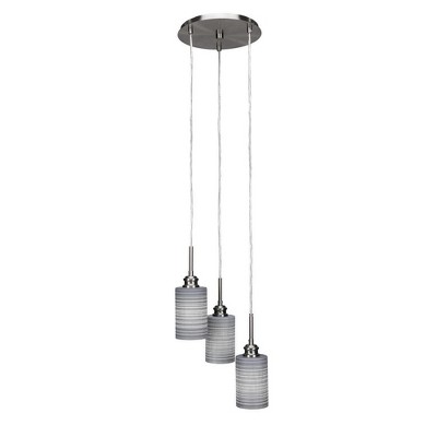Toltec Lighting Edge 3 - Light Pendant In Brushed Nickel With 4" Gray ...