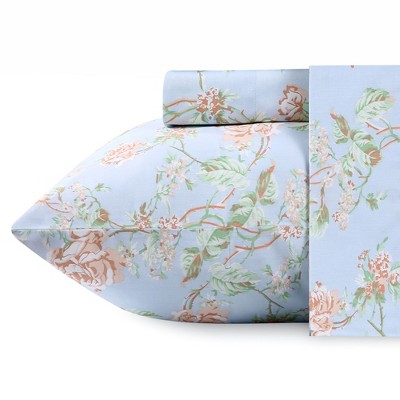 400 Thread Count 100% Cotton Printed Antique Rose Light Blue 3 Piece ...