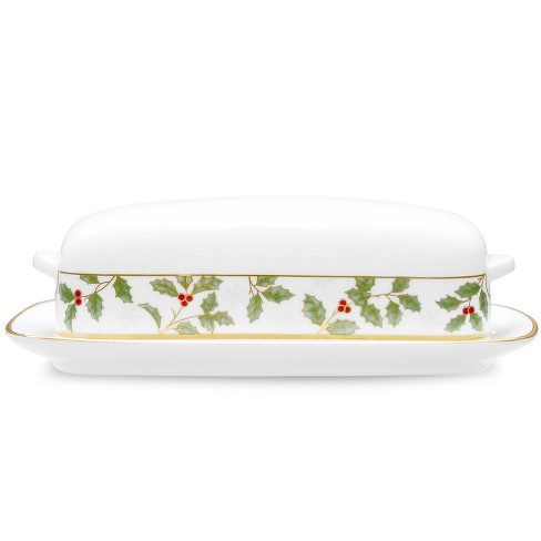 Noritake Holly And Berry Gold Covered Butter Dish : Target