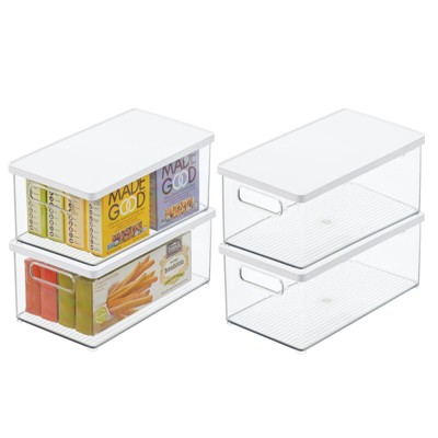 mDesign Plastic Stackable Kitchen Storage Box, Handles, Lid, 4 Pack ...