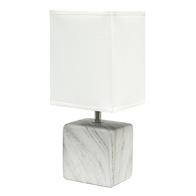 Petite Marbled Ceramic Table Lamp With Fabric Shade Off-white - Simple ...