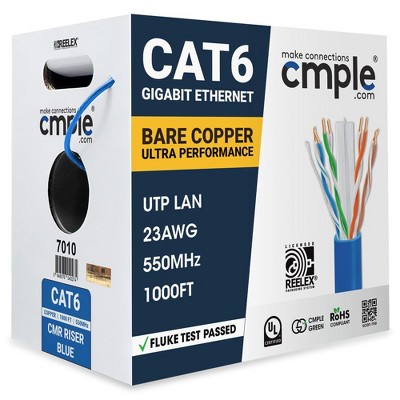 Cmple - Cat6 CMR Riser Ethernet Cable 1000ft 23AWG Bare Copper UTP ...