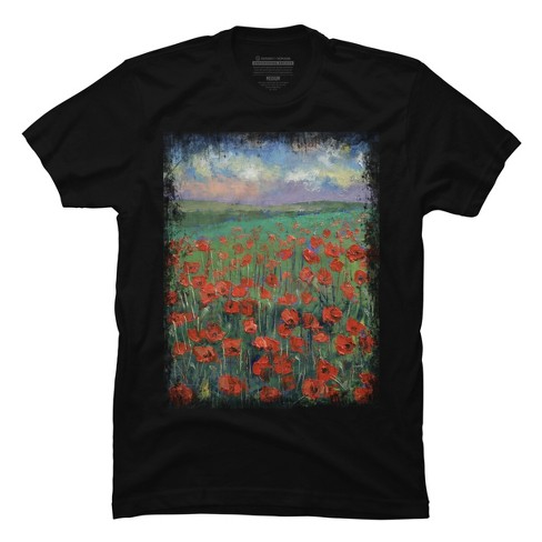 Men's Design By Humans Poppies By Creese T-shirt - Black - Medium : Target