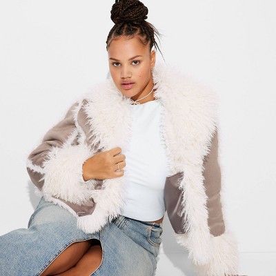 Women's Cropped Faux Suede Shag Jacket - Wild Fable™ Gray Xxl : Target
