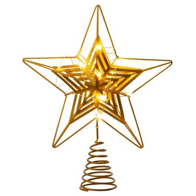Northlight 12" Led Lighted Gold Glittered Geometric Star Christmas ...