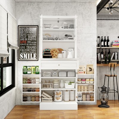 Hitow Freestanding Kitchen Cabinet Glass Door Kitchen Pantry Cabinet ...