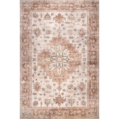 Nuloom Miley Machine Washable Traditional Medallion Area Rug, Orange, 5 ...