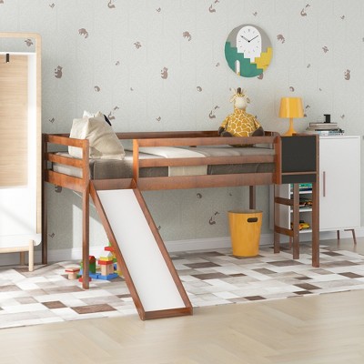 Twin Size Loft Wood Bed With Slide, Stair And Chalkboard, Gray ...