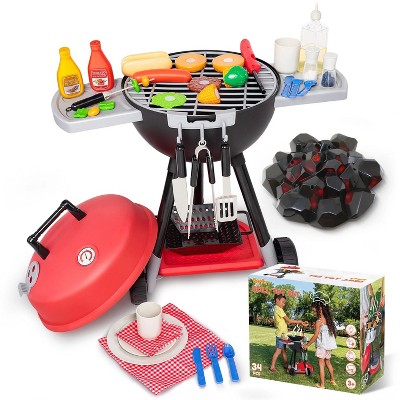 Costway Kids Barbecue Grill Playset, Wooden Kitchen Playset With Clip 4 ...