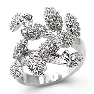 Slickblue Leaf-Shaped Brass Ring with Clear CZs for Women, Rhodium ...