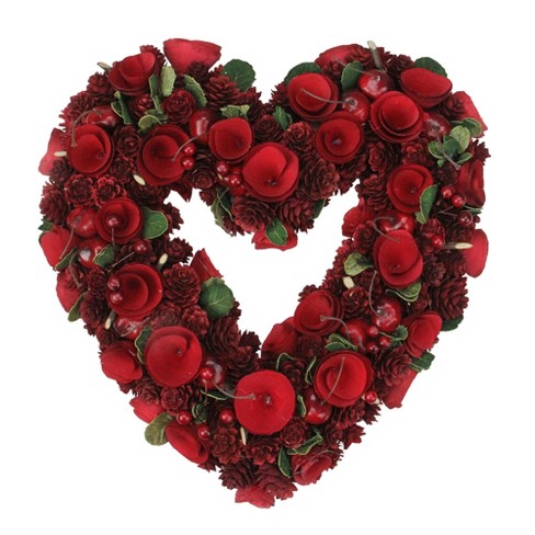 Northlight Red Wooden Rose And Cherries Valentine's Day Heart Wreath ...