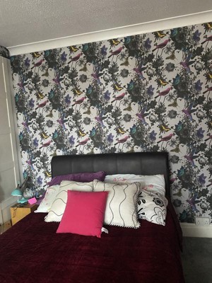 Jardin Grey Floral Birds Paste The Wall Wallpaper : Target