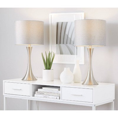 Lumisource Lenuxe 24" Table Lamps Set: Hourglass Body, Linen Drum Shade ...