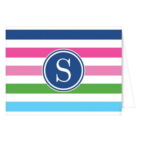 10ct Folded Notes - Preppy Stripe Monogram - S : Target