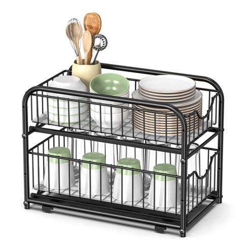 Songmics Pull Out Cabinet Organizer, 2-tier, 2 Sliding Basket Drawers ...