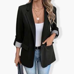 Women's Casual Button Blazer - Tailored 3/4 Roll Tab Sleeve Jacket ...