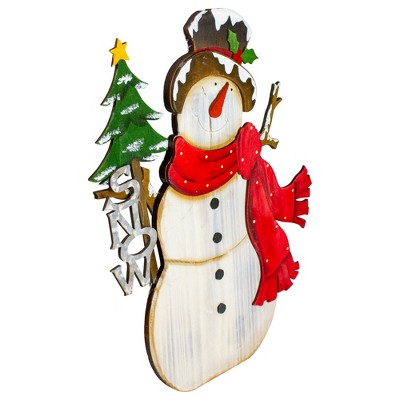 Northlight 18" Snowman With 'snow' Sign Wooden Christmas Decoration ...