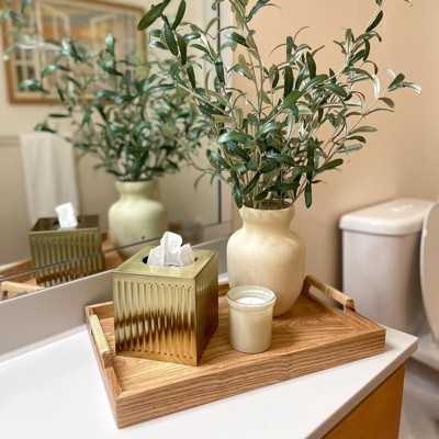 Fluted Brass Bathroom Tissue Box Cover Antique Finish - Hearth & Hand ...