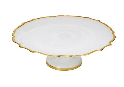 Classic Touch White Alabaster Cake Stand With Gold Trim : Target
