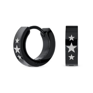 Bling Jewelry USA Stars Hoop Earrings Laser Etched Black IP Plated ...