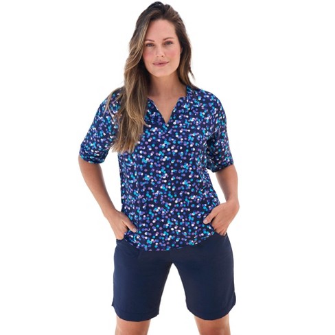 Swim 365 Women's Plus Size Three-quarter Sleeve Swim Tee - 34/36, Blue ...