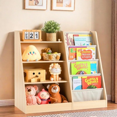 Lovmor Wooden Kids Bookshelf, 4 Tier Toddler Book Rack Toy Storage ...