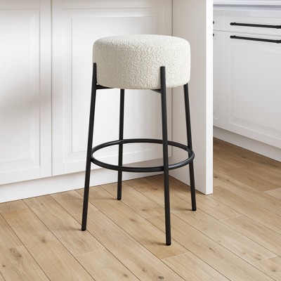 29" Isaac Upholstered Backless Barstool Boucle White Rough/matte Black ...
