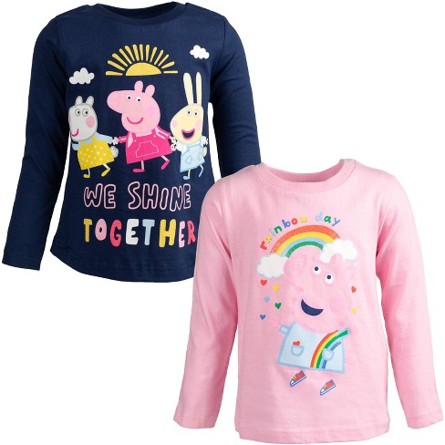 Peppa Pig 2 Pack Long Sleeve Graphic T-shirts Navy Blue / Pink : Target