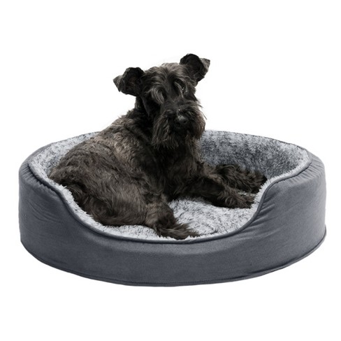 Furhaven Two-tone Faux Fur & Suede Oval Pet Bed For Dogs & Cats ...