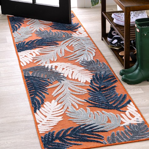 Jonathan Y Montego High-low Tropical Palm Orange/navy/ivory 2 Ft. X 8 ...