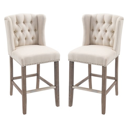 Homcom Counter Height Bar Stools Set Of 2, Upholstered 26.75" Seat ...