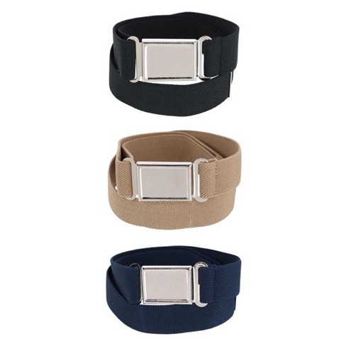 Ctm Kids Adjustable Elastic Belt With Magnetic Buckle pack Of 3 Colors Black Navy Khaki Target