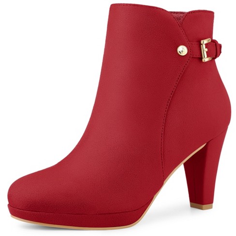 Allegra K Women's Platform Side Zippers Chunky Heel Ankle Boots Red 9.5 ...