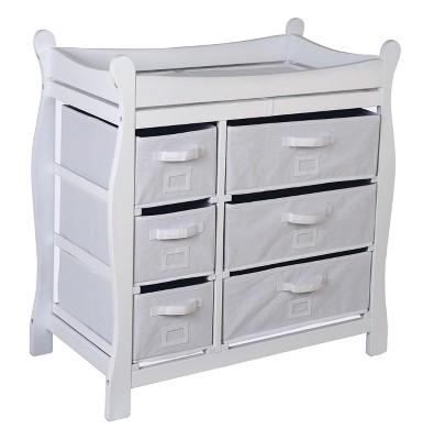 Sleigh Style Baby Changing Table With 6 Baskets - White : Target
