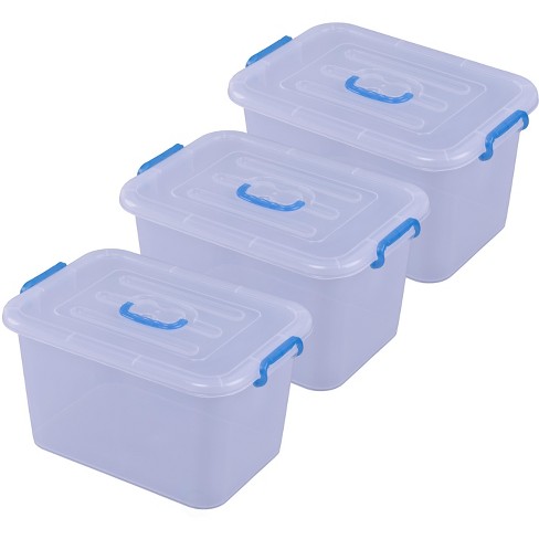 Basicwise Large Clear Storage Container With Lid And Handles, Set Of 3 ...