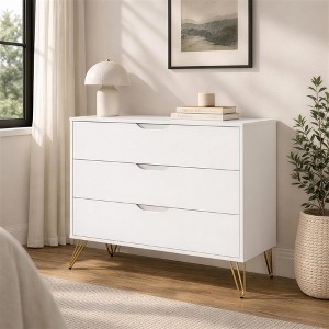 GDFStudio Taryn Modern Wooden Dresser with 3 Drawers with Metal Legs ...