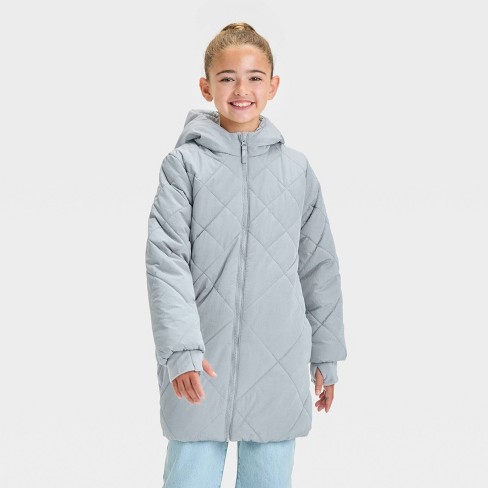 Girls' Solid Quilted Jacket - Cat & Jack™ Light Gray L : Target