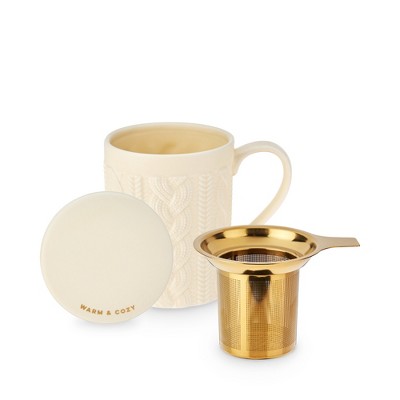 Pinky Up Annette Knit Ceramic Tea Mug And Infuser - Tea Cup With Lid ...