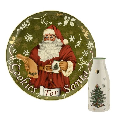 Spode Christmas Tree Santa Cookies Plate And Milk Bottle - Plate: 8.5 ...