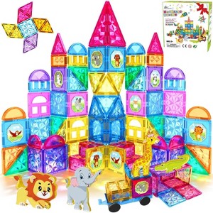 Jasonwell 110PCS Magnetic Tiles Building Set - 3D STEM Toys for Kids ...