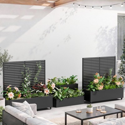 Spassway 4-Piece Outdoor Metal Planter with Climbing Plants Trellis Set ...