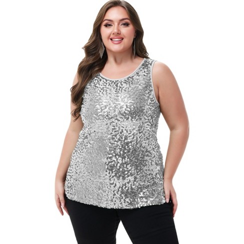 Anna-kaci Women's Plus Size Sequin Tank Top Sleeveless Sparkle Blouse ...